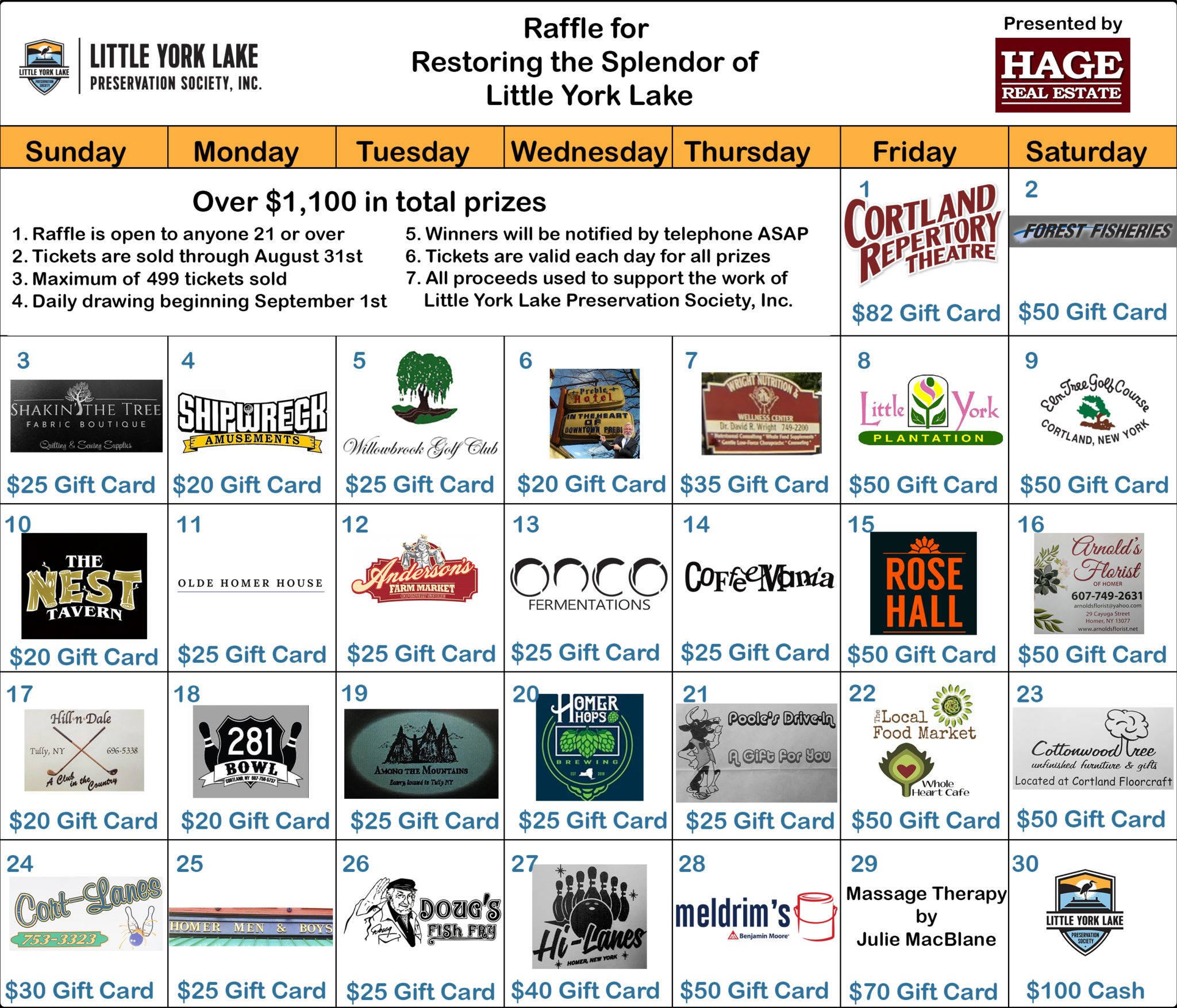 Raffle-Calendar – Little York Lake Preservation Society